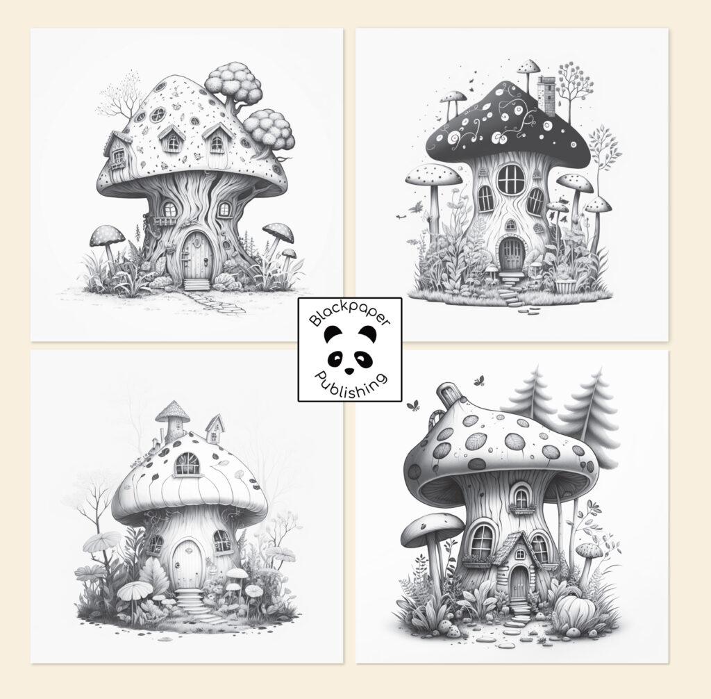 Mushroom Magic: A Grayscale Coloring Book of Whimsical Houses ...